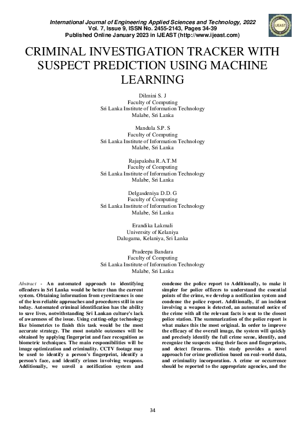 (PDF) Criminal Investigation Tracker with Suspect Prediction using Machine Learning