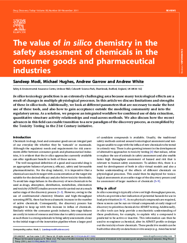 (PDF) The value of in silico chemistry in the safety assessment of ...