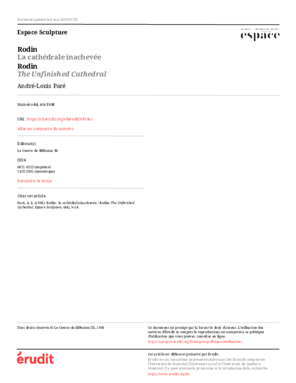 (PDF) Rodin's Unfinished Cathedral: A Study