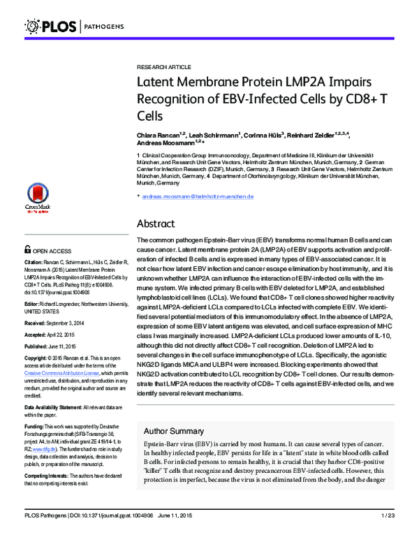 (PDF) Latent Membrane Protein LMP2A Impairs Recognition of EBV-Infected ...