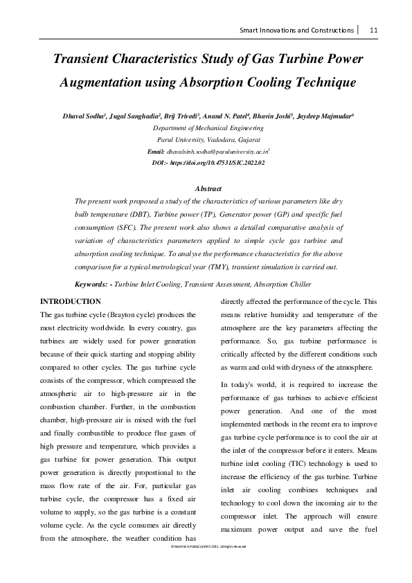 (PDF) Transient Characteristics Study of Gas Turbine Power Augmentation using Absorption Cooling ...