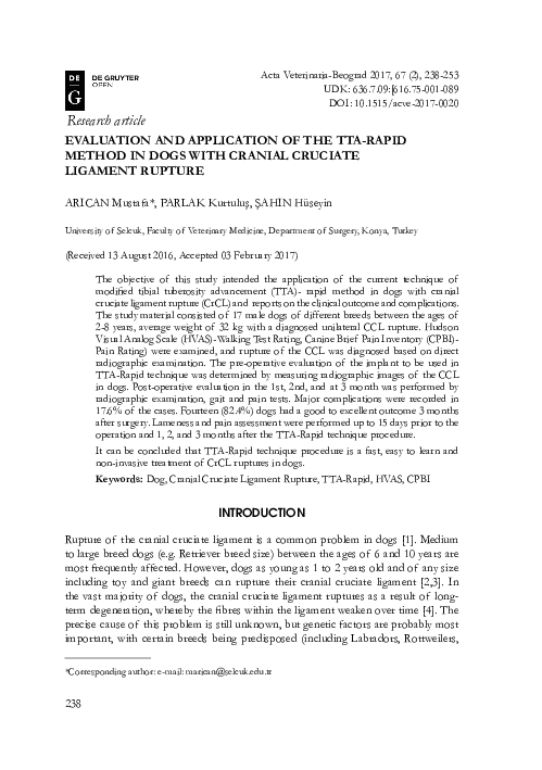 (PDF) TTA-Rapid Method for CCL Rupture in Dogs