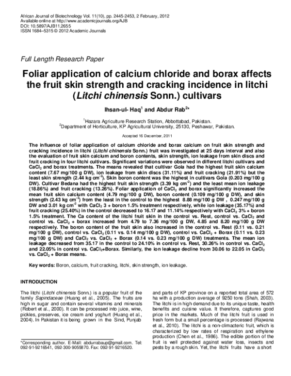 (PDF) Foliar application of calcium chloride and borax affects the ...