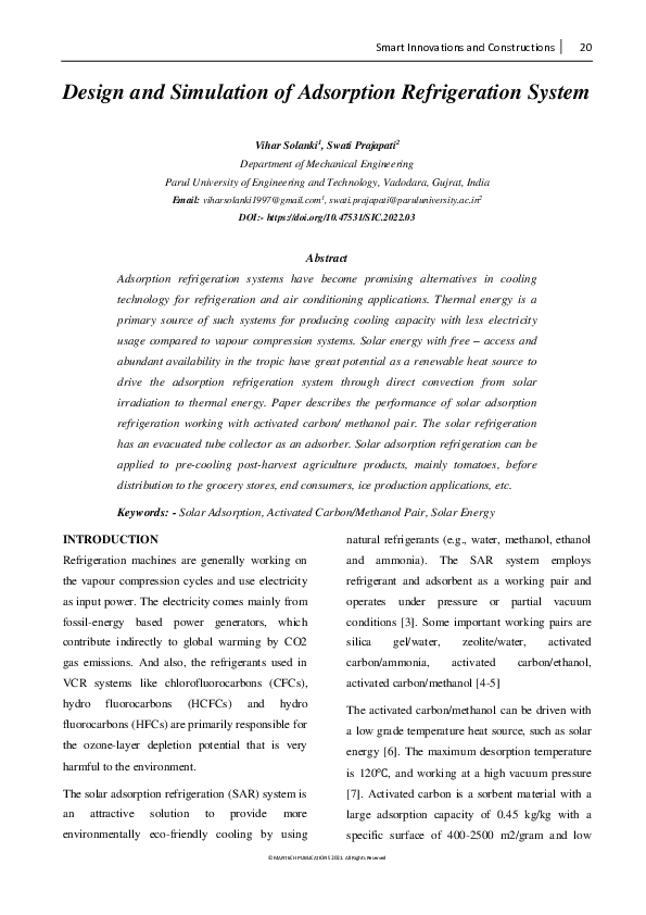 Pdf Design And Simulation Of Adsorption Refrigeration System