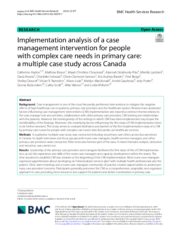(PDF) Implementation analysis of a case management intervention for people with complex care ...