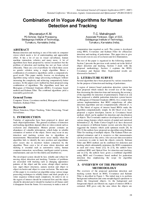 (PDF) Combination of in Vogue Algorithms for Human Detection and Tracking