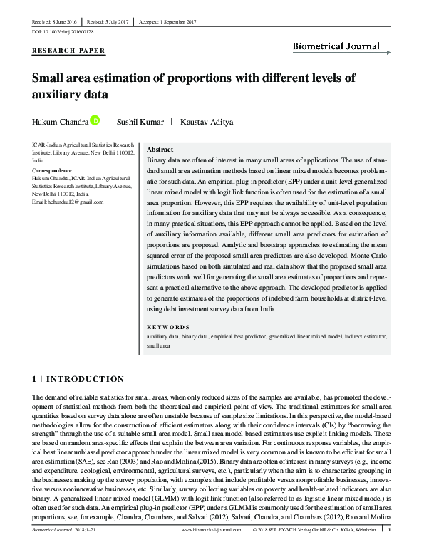 (PDF) Small area estimation of proportions with different levels of auxiliary data