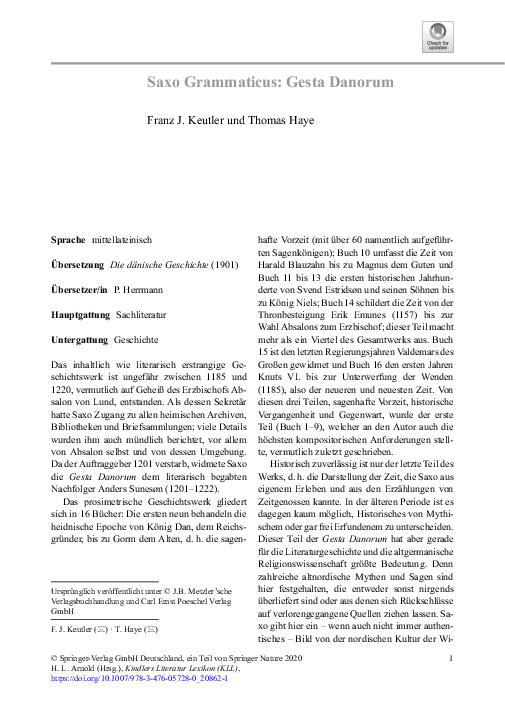 (PDF) Saxo Grammaticus: Gesta Danorum