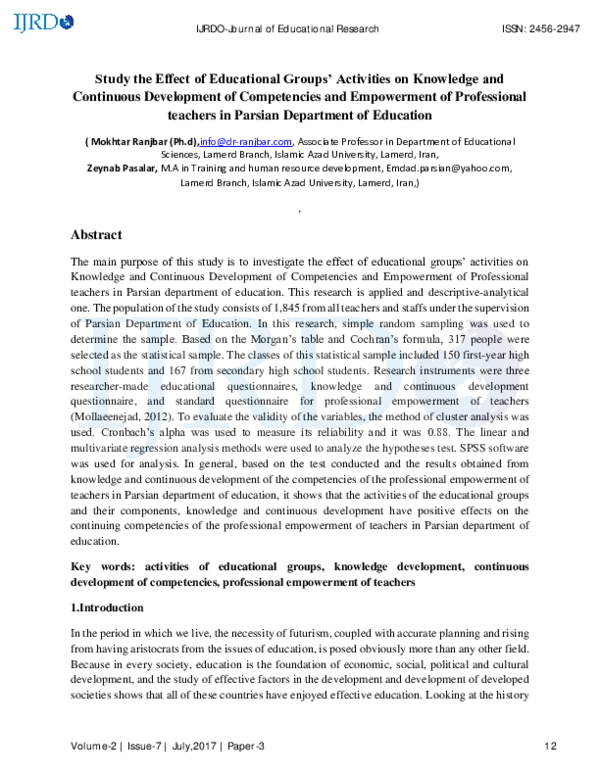 (PDF) Study the Effect of Educational Groups’ Activities on Knowledge and Continuous Development ...
