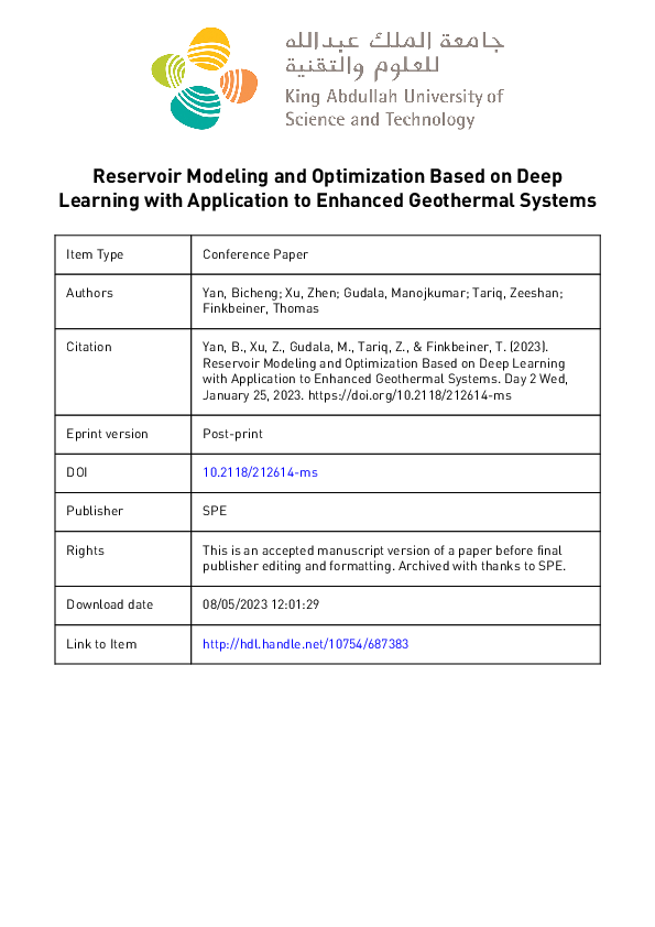 (PDF) Reservoir Modeling and Optimization Based on Deep Learning with Application to Enhanced ...