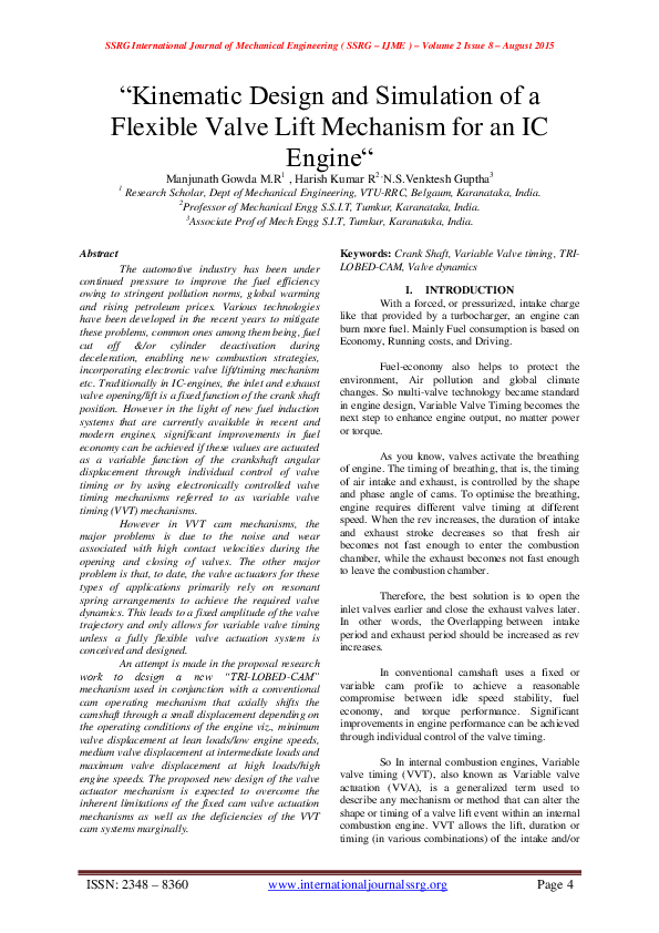 (PDF) Kinematic Design and Simulation of a Flexible Valve Lift Mechanism for an IC Engine