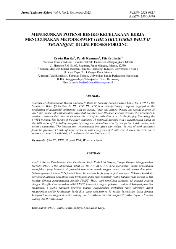(PDF) Menurunkan Potensi Resiko Kecelakaan Kerja Menggunakan Metode ...