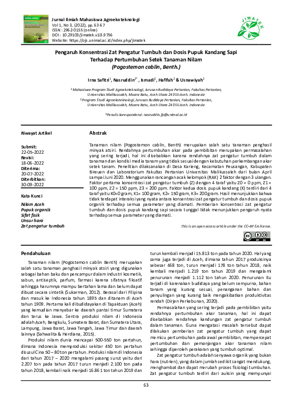 (PDF) Pengaruh Konsentrasi Zat Pengatur Tumbuh dan Dosis Pupuk Kandang Sapi Terhadap Pertumbuhan ...