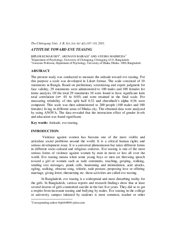 (PDF) Attitude toward eve teasing