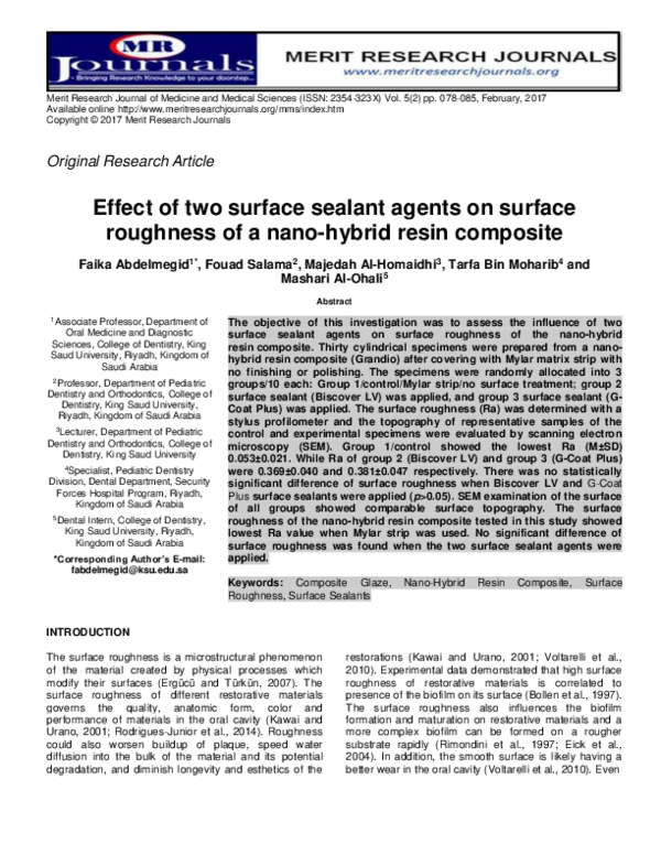 (PDF) Effect of two surface sealant agents on surface roughness of a ...