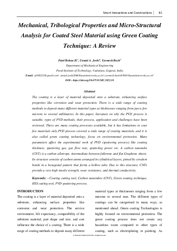(PDF) Mechanical, Tribological Properties and Micro-Structural Analysis for Coated Steel ...