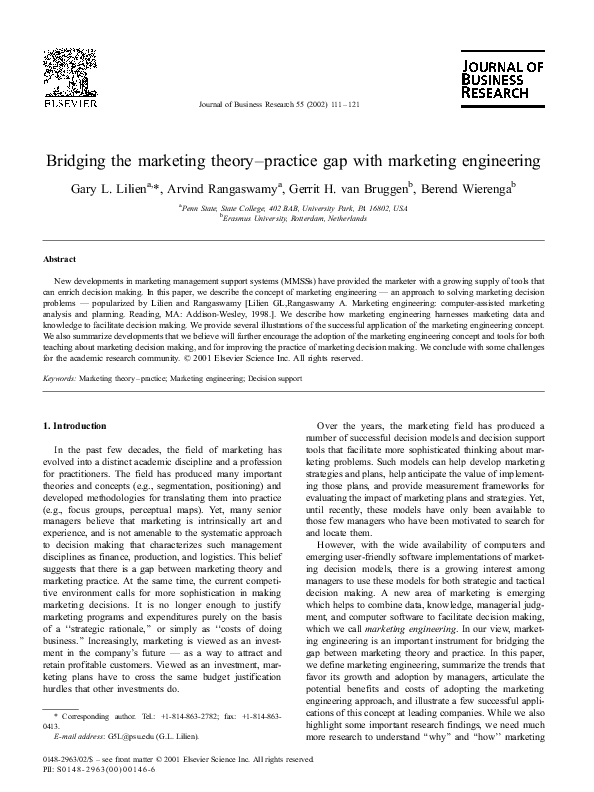 (PDF) Bridging the marketing theory–practice gap with marketing engineering