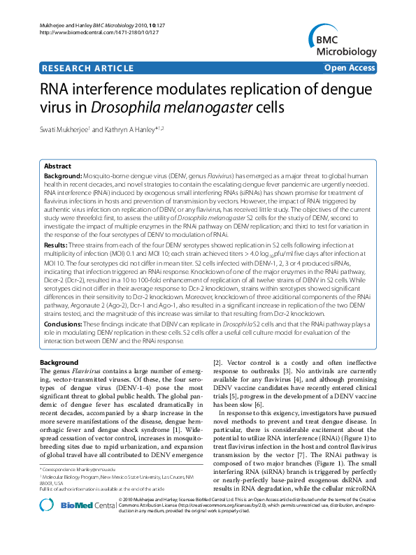(PDF) RNA interference modulates replication of dengue virus in ...