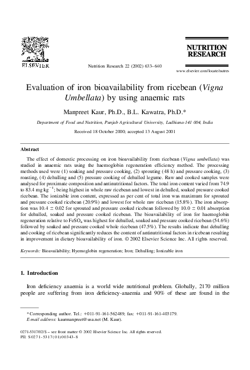 (PDF) Evaluation of iron bioavailability from ricebean (vigna umbellata ...