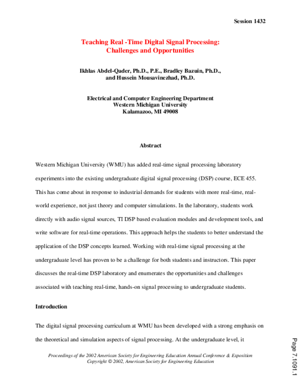 (PDF) Teaching Real Time Digital Signal Processing: Challenges And Opportunities