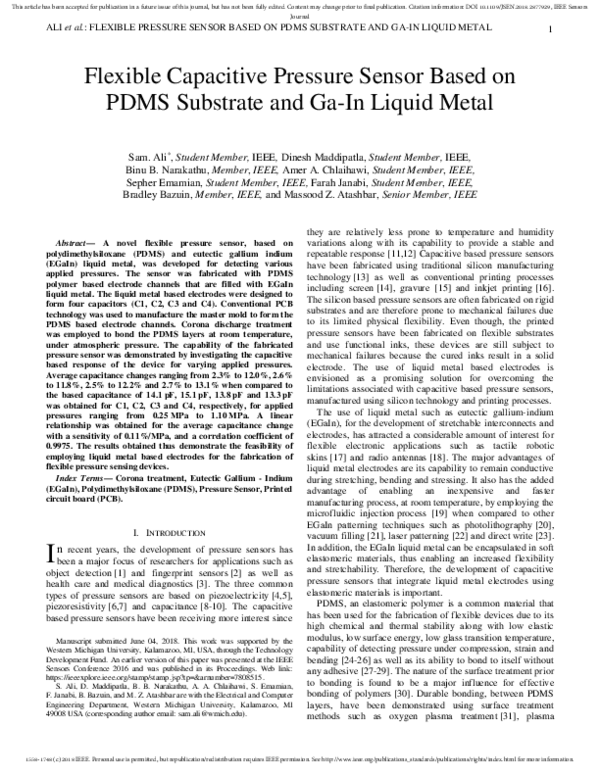 (PDF) Flexible Capacitive Pressure Sensor Based on PDMS Substrate and Ga–In Liquid Metal