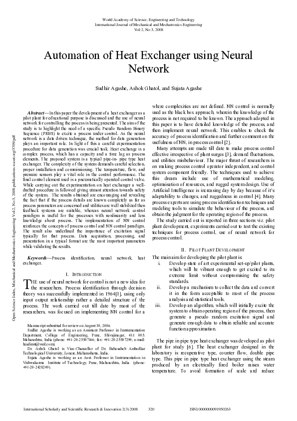 (PDF) Automation Of Heat Exchanger Using Neural Network