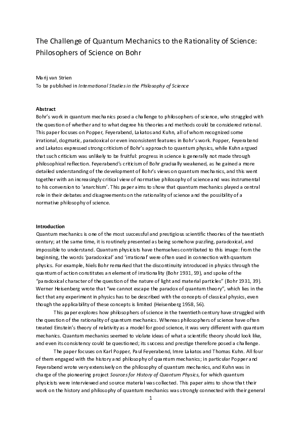 (PDF) The Challenge of Quantum Mechanics to the Rationality of Science ...