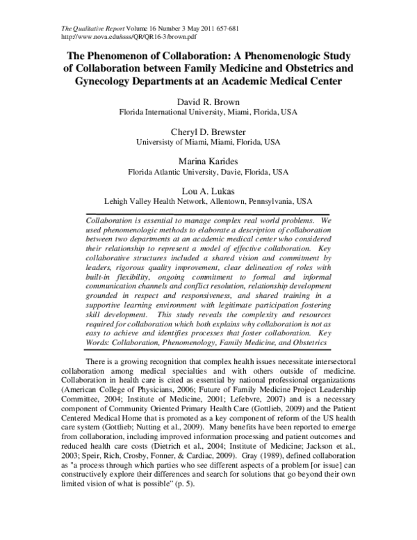 (PDF) The Phenomenon of Collaboration: A Phenomenologic Study of ...