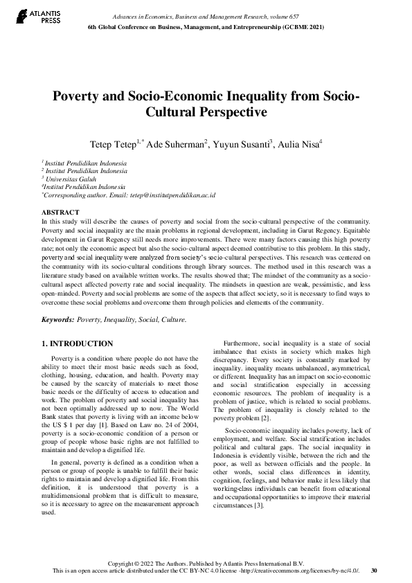 (PDF) Poverty and Socio-Economic Inequality from Socio-Cultural Perspective