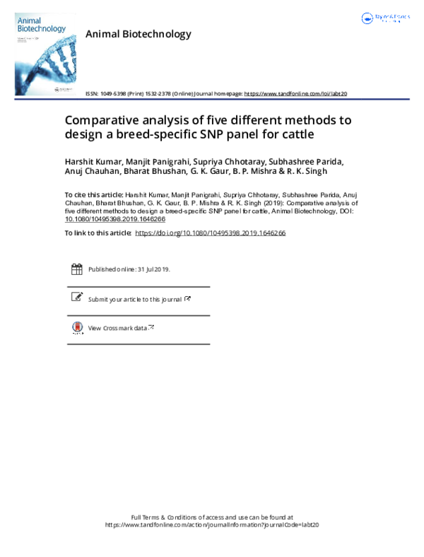 (PDF) Comparative analysis of five different methods to design a breed-specific SNP panel for cattle