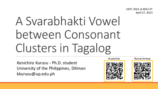 (PDF) A Svarabhakti Vowel between Consonant Clusters in Tagalog