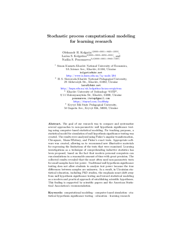(PDF) Stochastic process computational modeling for learning research