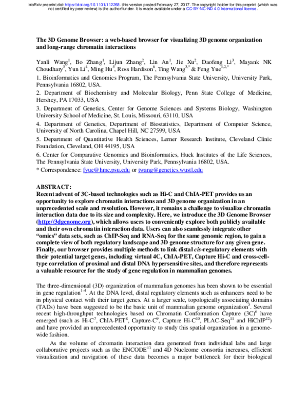 (PDF) The 3D Genome Browser: a web-based browser for visualizing 3D genome organization and long ...
