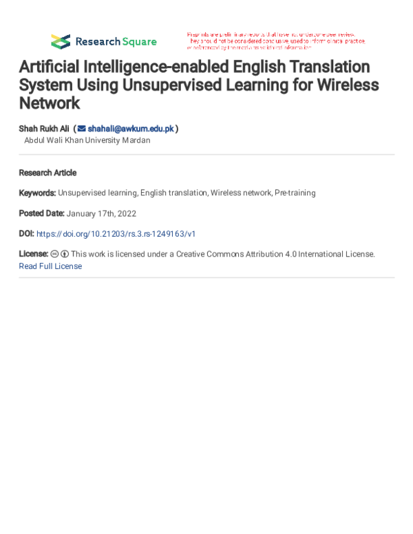 (PDF) Artificial Intelligence-enabled English Translation System Using Unsupervised Learning for ...
