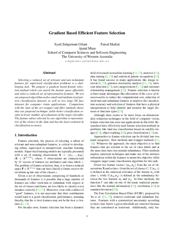 (PDF) Gradient based efficient feature selection