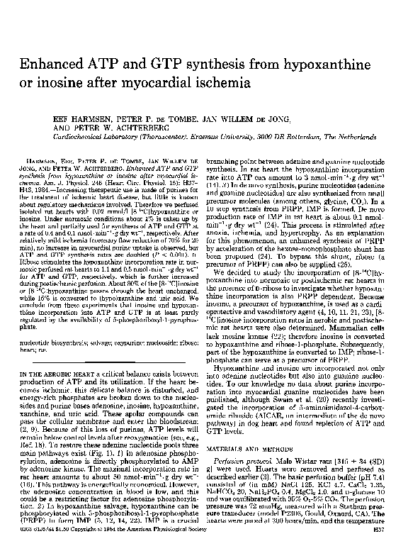 (PDF) Enhanced ATP and GTP synthesis from hypoxanthine or inosine after ...