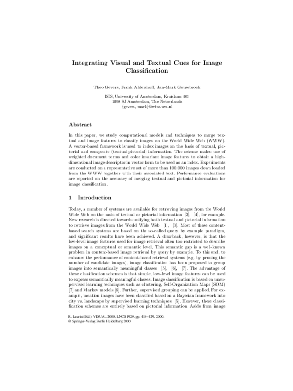 (PDF) Integrating Visual and Textual Cues for Image Classification