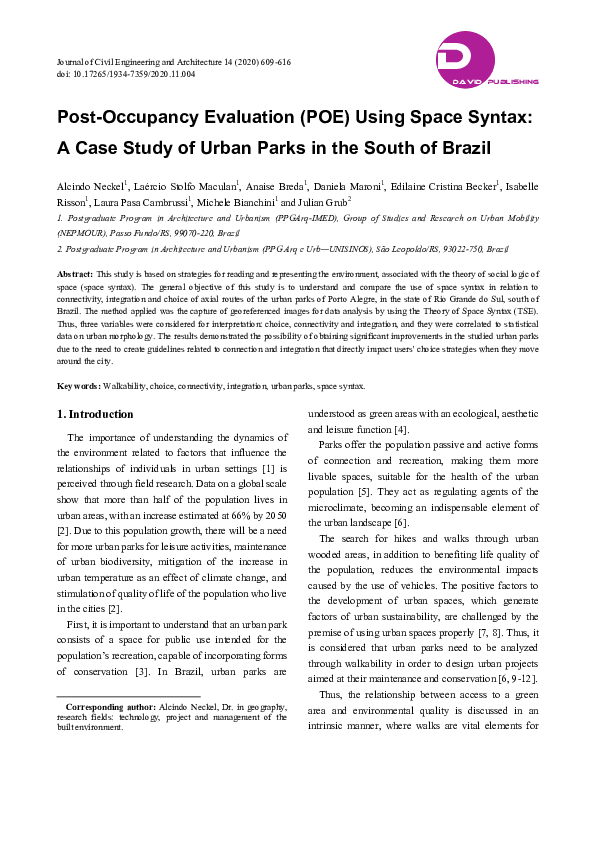 (PDF) Post-Occupancy Evaluation (POE) Using Space Syntax: A Case Study of Urban Parks in the ...
