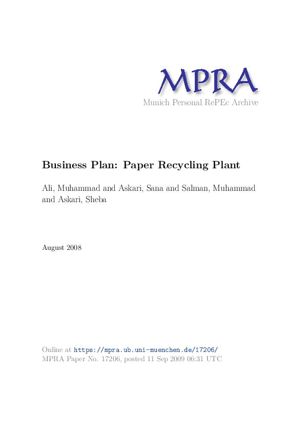 (PDF) Business Plan: Paper Recycling Plant