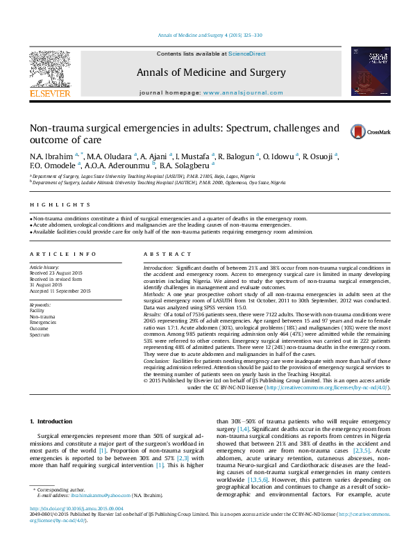 (PDF) Non-trauma surgical emergencies in adults: Spectrum, challenges ...