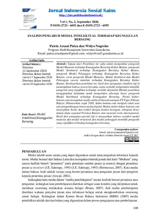 (PDF) Analisis Pengaruh Modal Intelektual Terhadap Keunggulan Bersaing (PDF) Analisis Pengaruh Modal Intelektual Terhadap Keunggulan Bersaing
