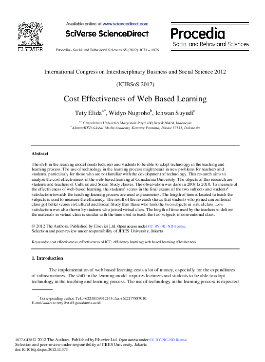 (PDF) Cost Effectiveness of Web based Learning