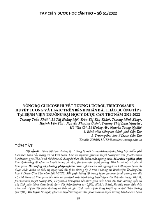 (PDF) NỒNG ĐỘ GLUCOSE HUYẾT TƯƠNG LÚC ĐÓI, FRUCTOSAMIN HUYẾT TƯƠNG VÀ ...