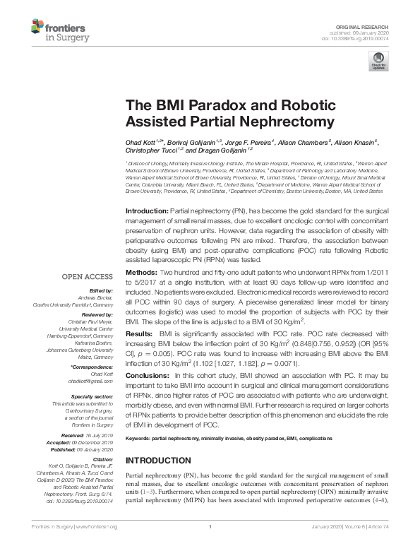 (PDF) The BMI Paradox and Robotic Assisted Partial Nephrectomy