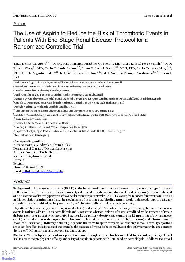 (PDF) The Use of Aspirin to Reduce the Risk of Thrombotic Events in ...