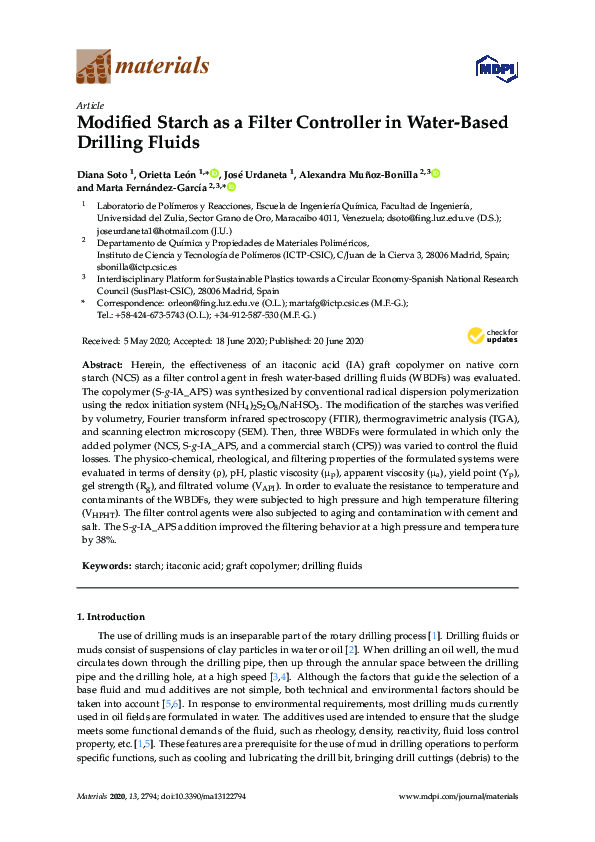 (PDF) Modified Starch as a Filter Controller in Water-Based Drilling Fluids