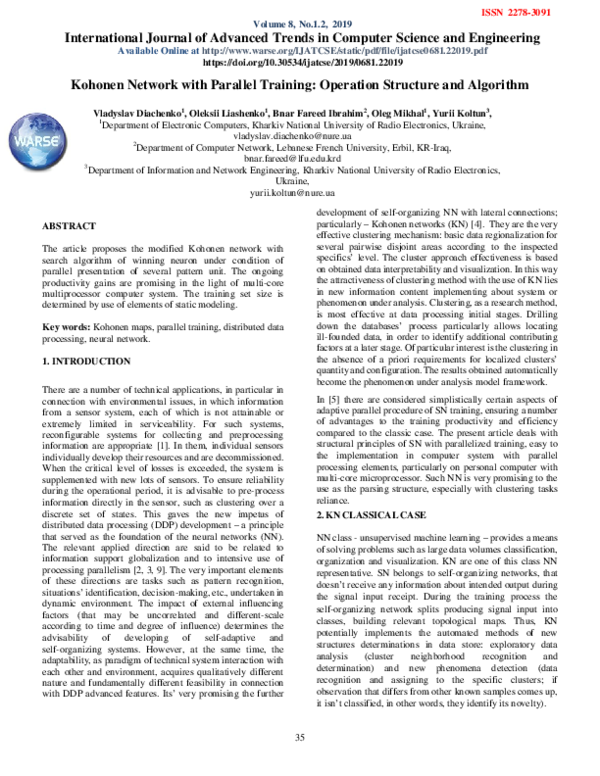 (PDF) Kohonen Network with Parallel Training: Operation Structure and Algorithm