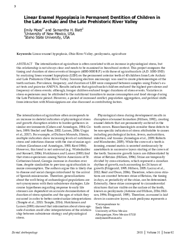 (PDF) Linear Enamel Hypoplasia in Permanent Dentition of Children in ...