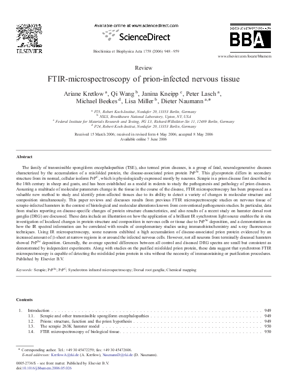(PDF) FTIR-microspectroscopy of prion-infected nervous tissue