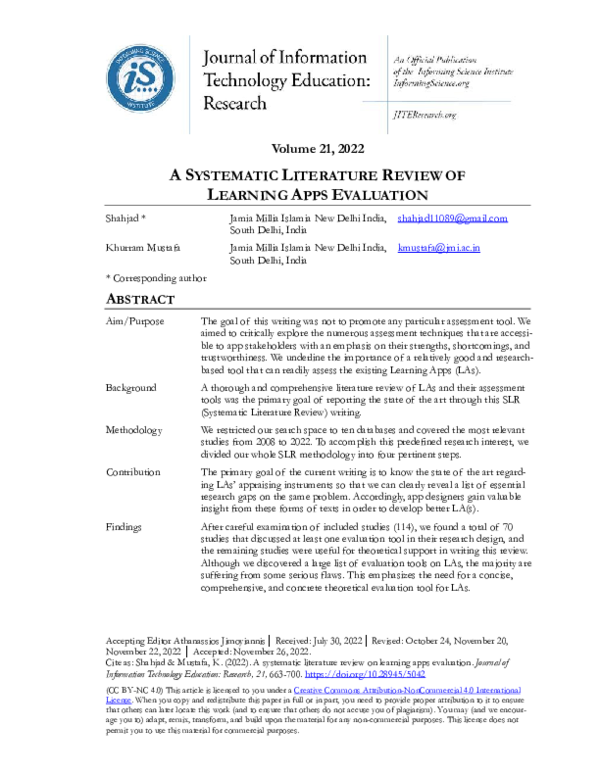 Pdf A Systematic Literature Review On Learning Apps Evaluation